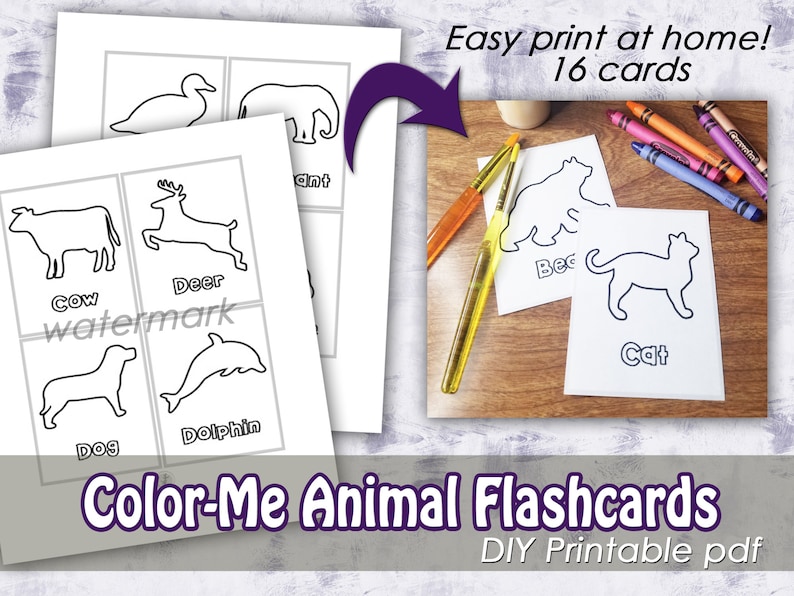 Color-me Animal Flashcards, PDF, DIY Flashcards, Animal Coloring Page ...