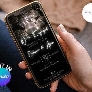 Silver Engagement Party Disco Invitation Template, Disco Ball Digital ...