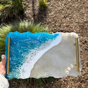 Beach Serving Tray With Real Sand and Seashells Ocean Resin ~ Gold or ...