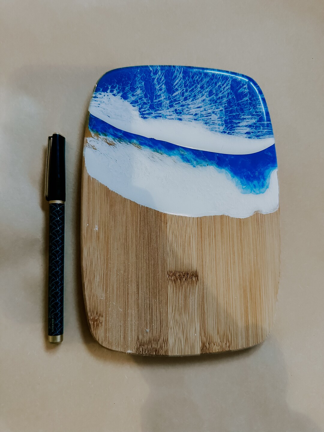 Salesmall Ocean Wave Bamboo Cutting Board Hawaiian Waves Natural Bamboo ...