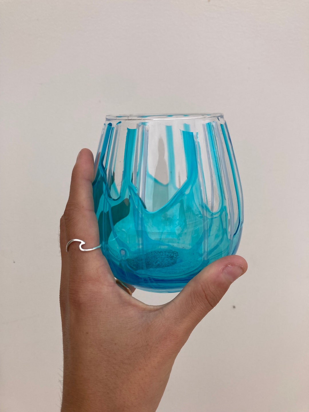 Ocean Wave Stemless Wine Glass ~ Drippy Beach Theme Resin Barware ...