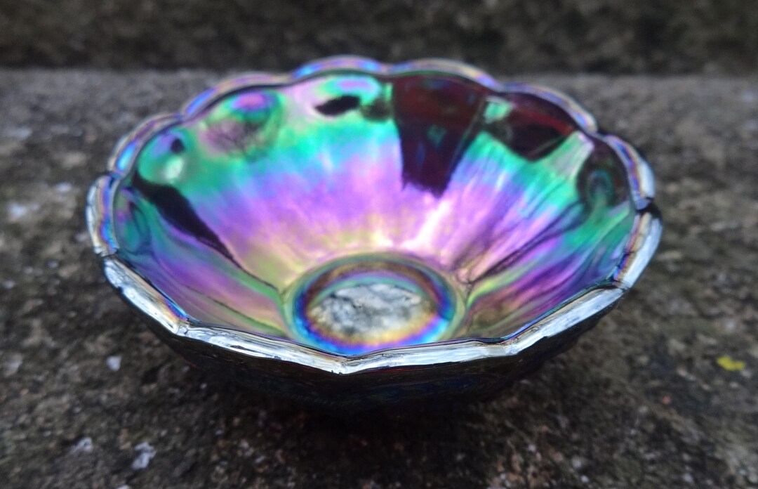 Iridescent, Purple Amethyst Glass Salt Open Salt Dip, Cellar, Dish W ...