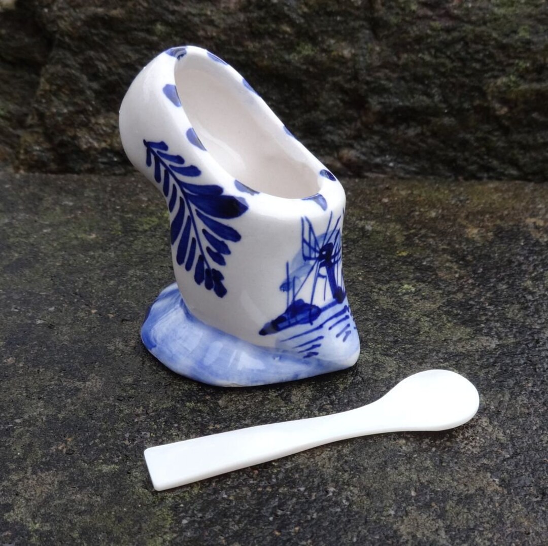 Adorable Handpainted DELFTS Upright Dutch Shoe-shaped Open Salt Dip ...
