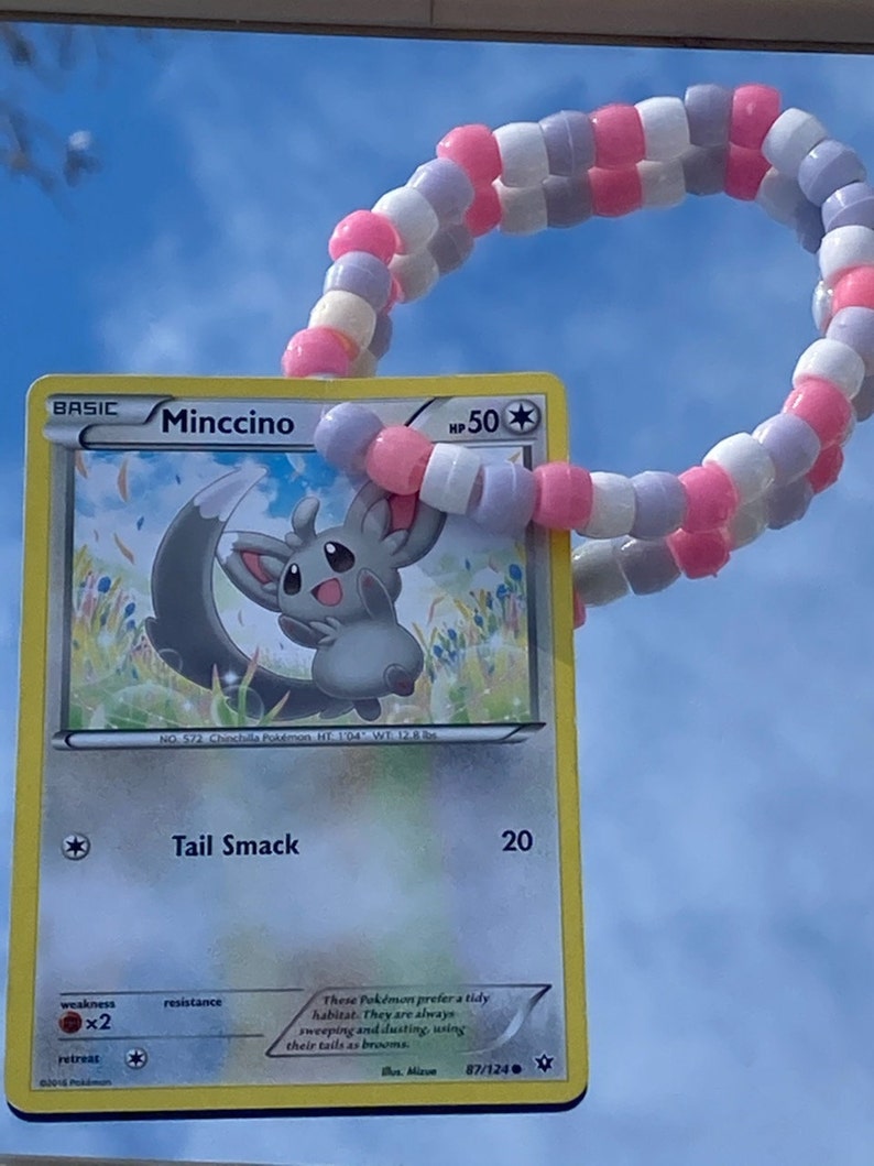 Pokemon Minccino Card Single Kandi Bracelet Pink, White, and Grey - Etsy