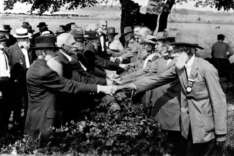 Historical Civil War Poster Print: Veterans Handshake Across Bloody ...