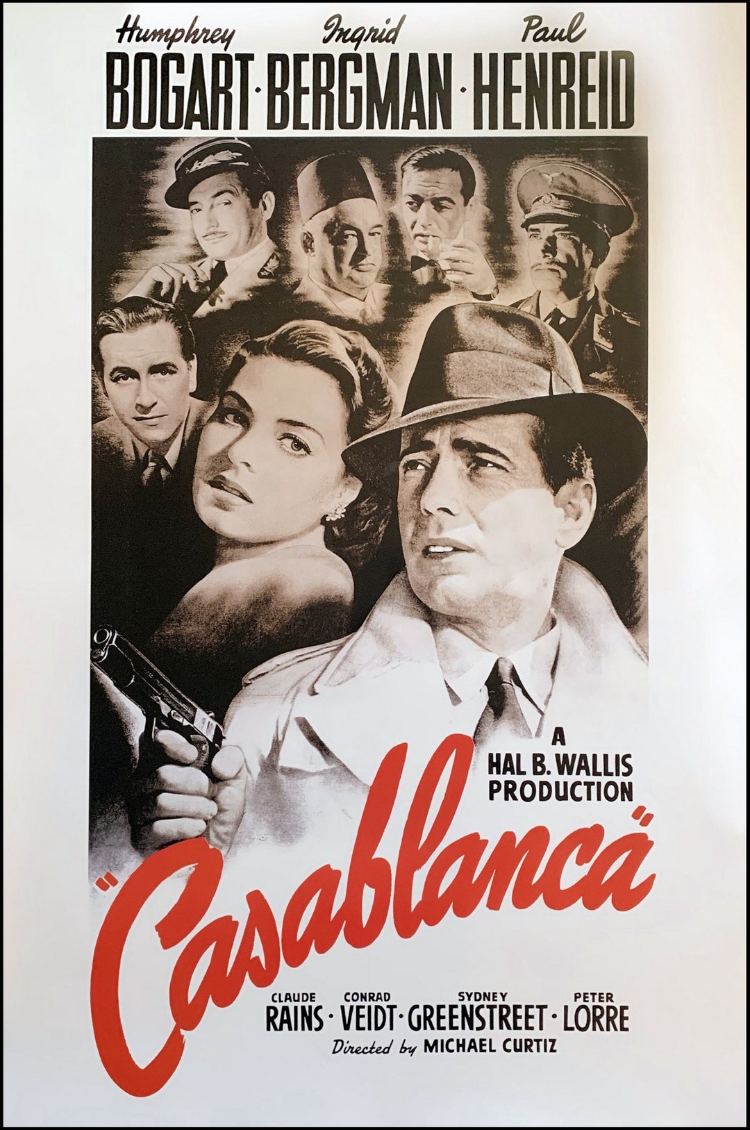 New 24" X 36" Large Vintage Movie Poster Reprint - Casablanca Starring ...