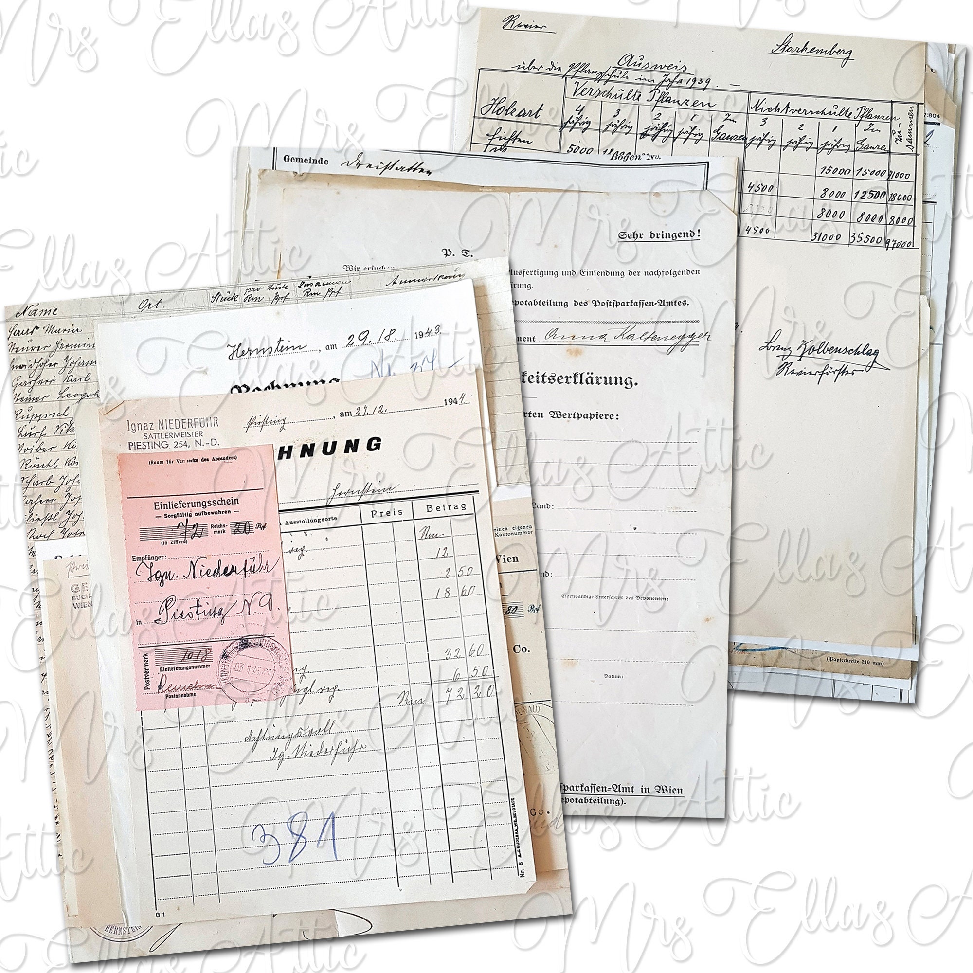 Vintage Paper Stacks | 1900s - 1940s Ephemera | Notes, Invoices, Forms ...