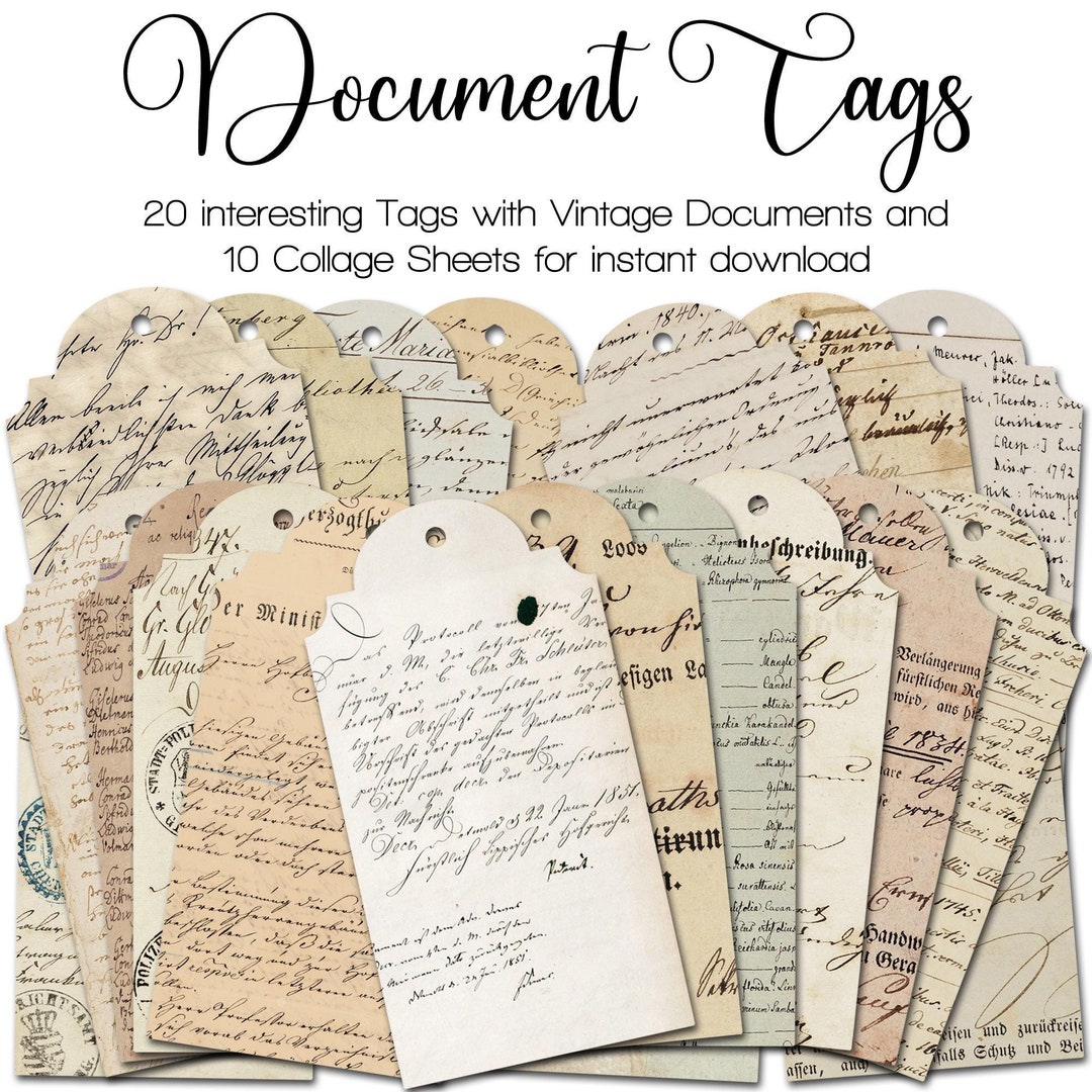 Vintage Gift Tags With Documents Junk Journal Kit Scrapbook ...