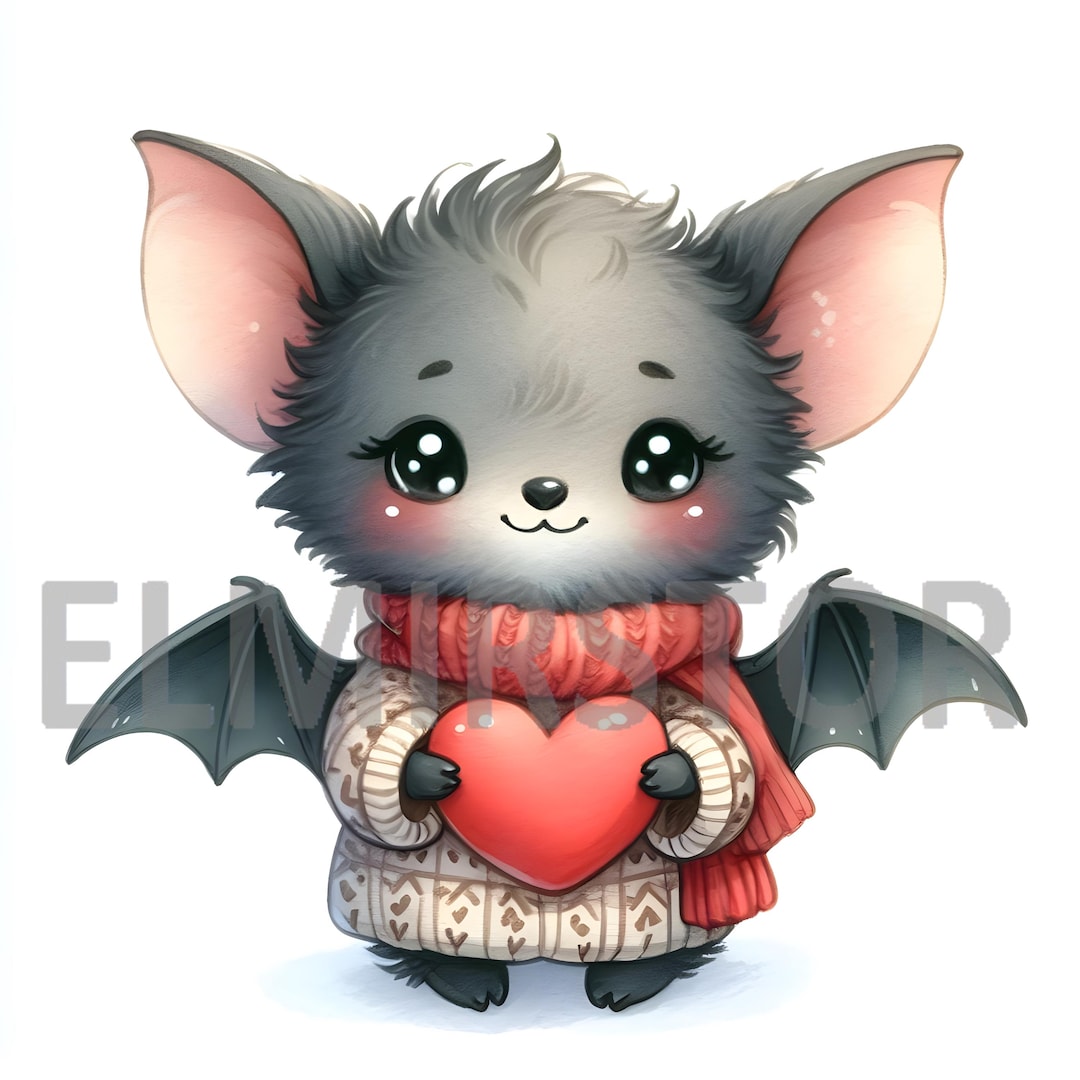 Cute Valentine Bat Sublimation Clipart | 300 DPI JPEG | Transparent PNG ...