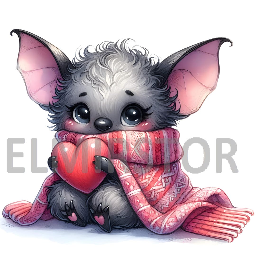 Kawaii Valentine Bat Sublimation Clipart | 300 DPI JPEG | Transparent ...