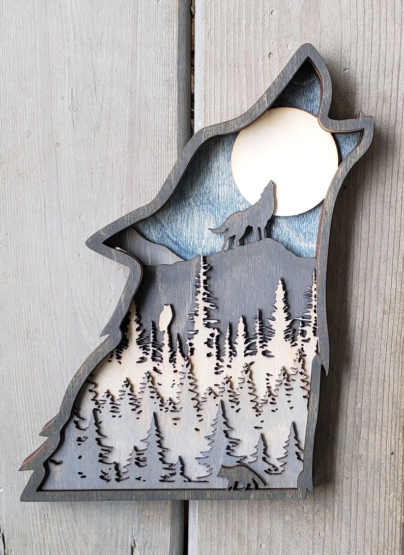 Digital Svg File Glowforge Laser Cut Layered Howling Wolf Etsy