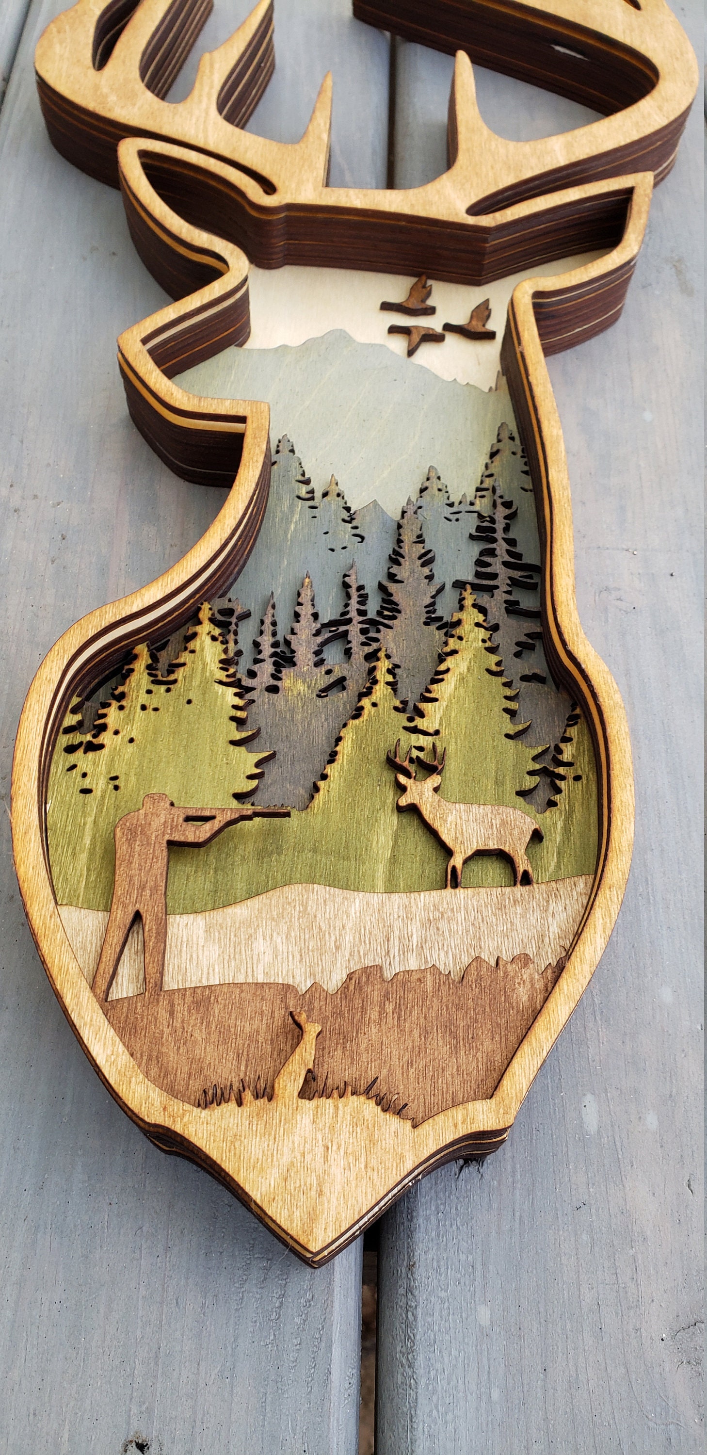 Digital Svg File Glowforge Laser Cut Layered Deer Hunting Etsy Canada