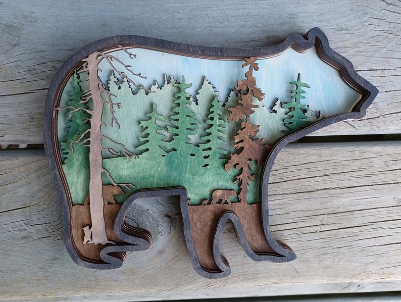 Digital Svg File Glowforge Laser Cut Forest Bear Multi Layer Etsy