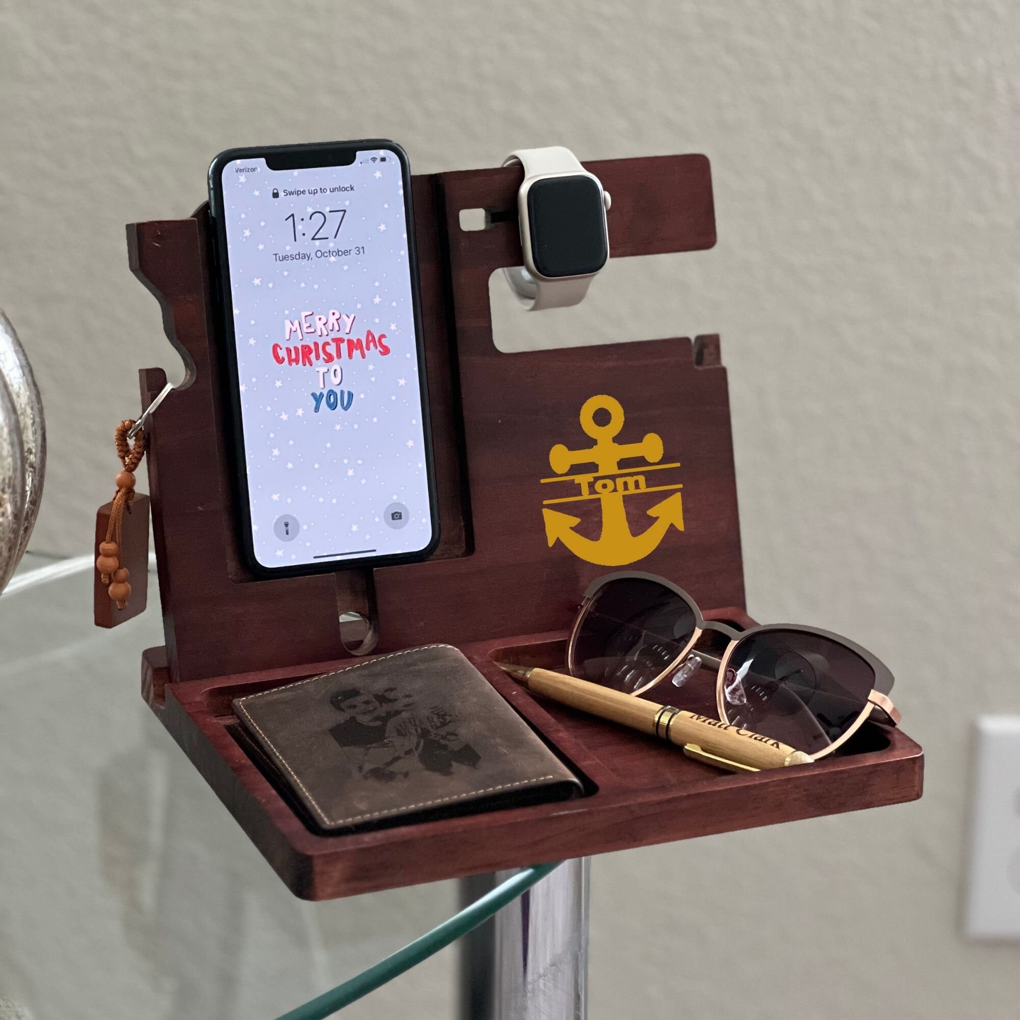Personalized Docking Station Men, Gift for Men, Wooden Docking Station ...