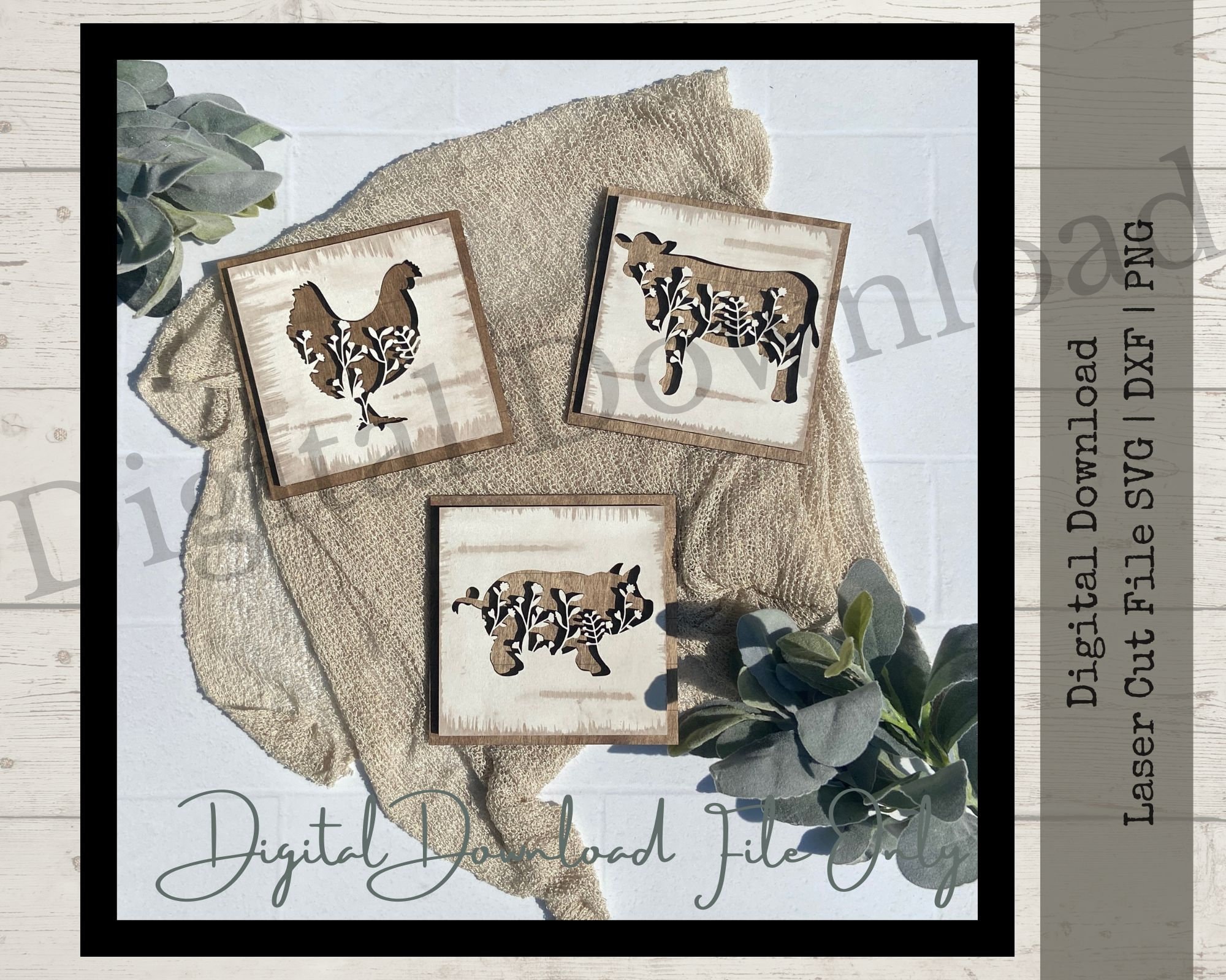Wildflower Animals Sign SVG File for Laser | Glowforge Files | Rustic ...