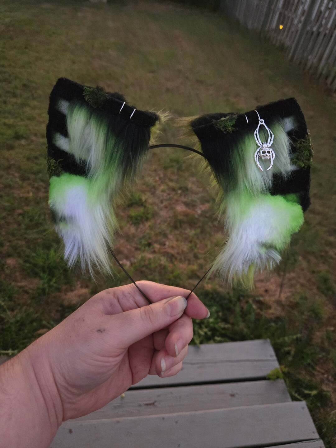 Black N White Striped Halloween Cat Ears Green and Black Cat Ears Kitty ...