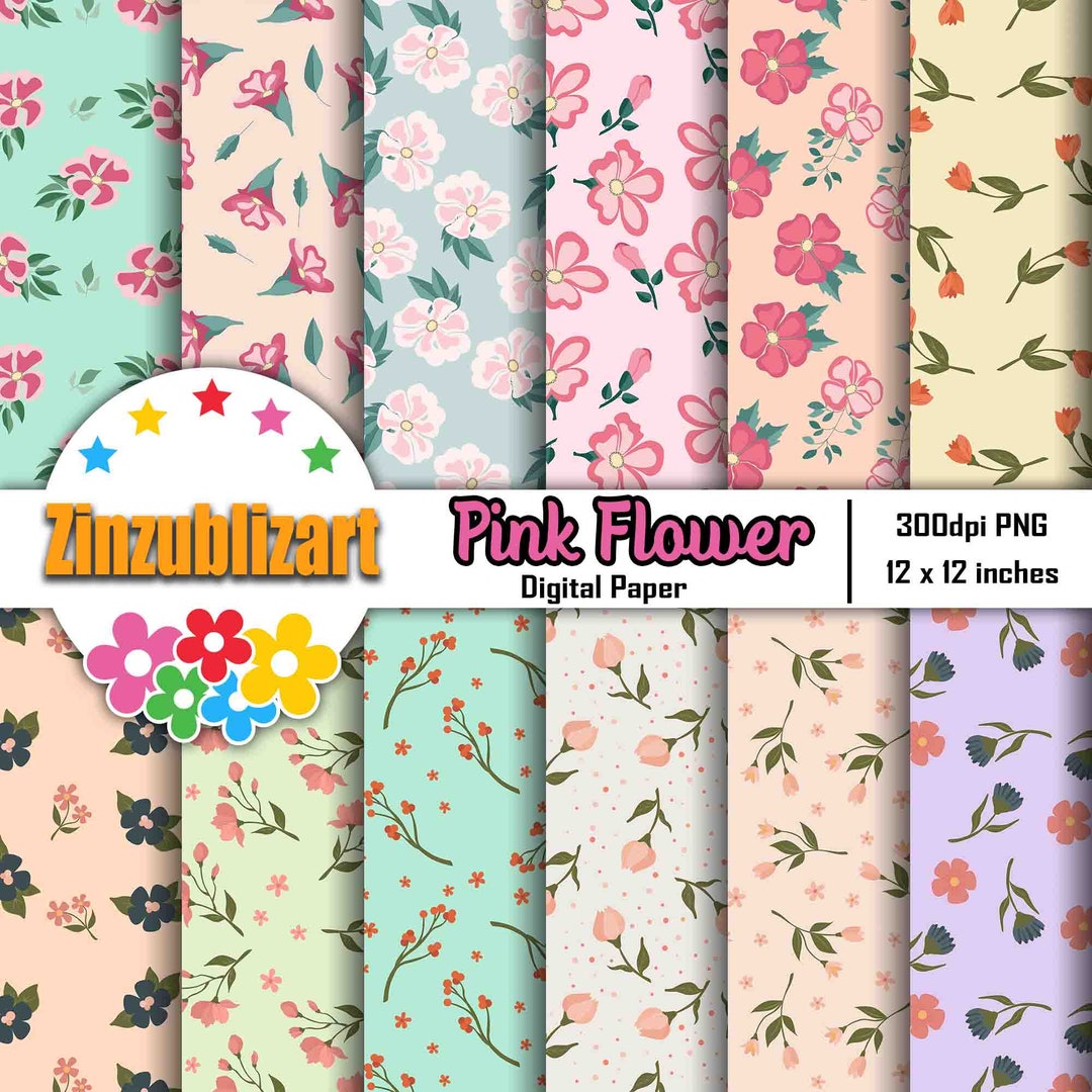 Pink Flower Seamless Pattern, Digital Papers, Scrapbook Papers, Pattern ...