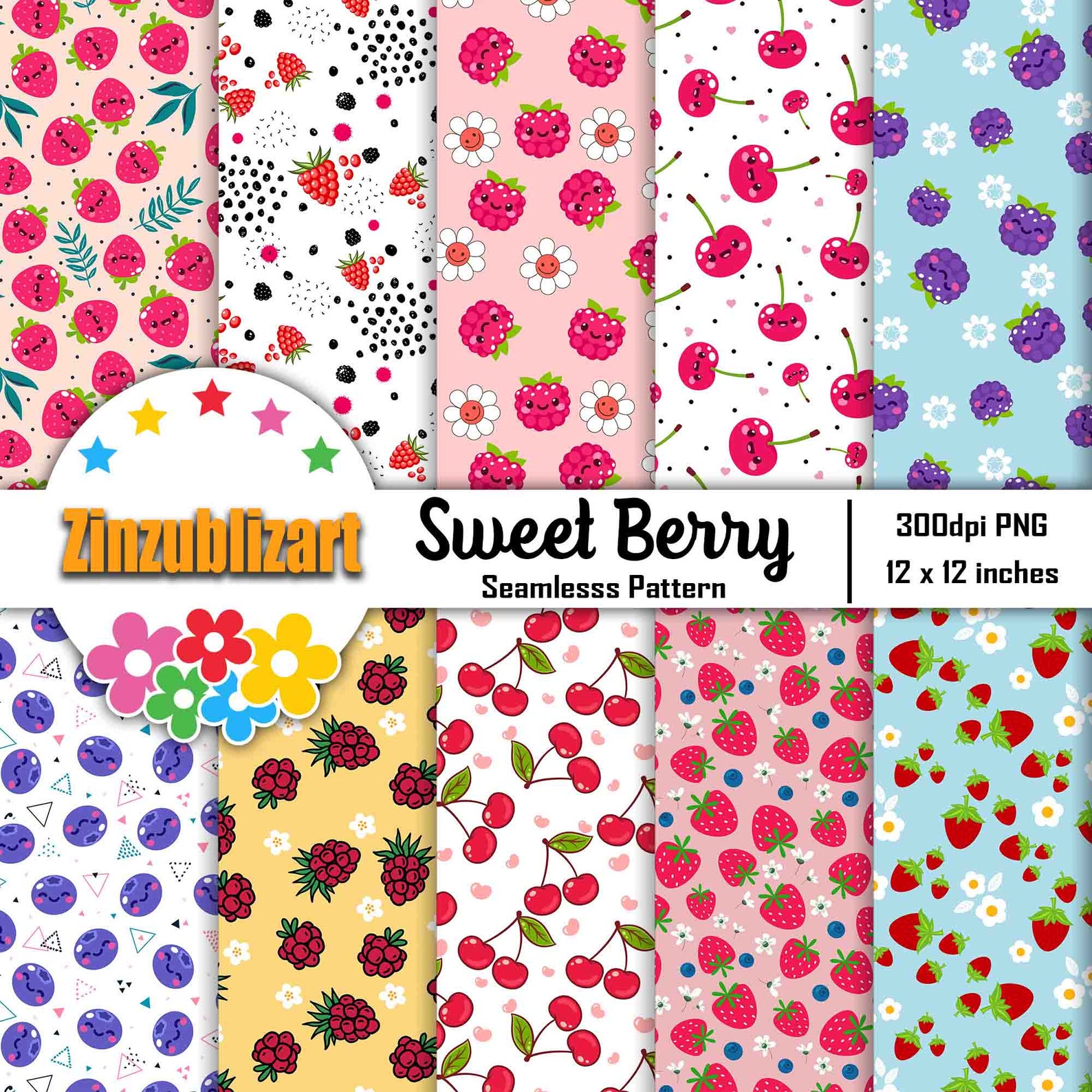 Sweet Berry Seamlesss Pattern, Digital Papers, Scrapbook Papers ...