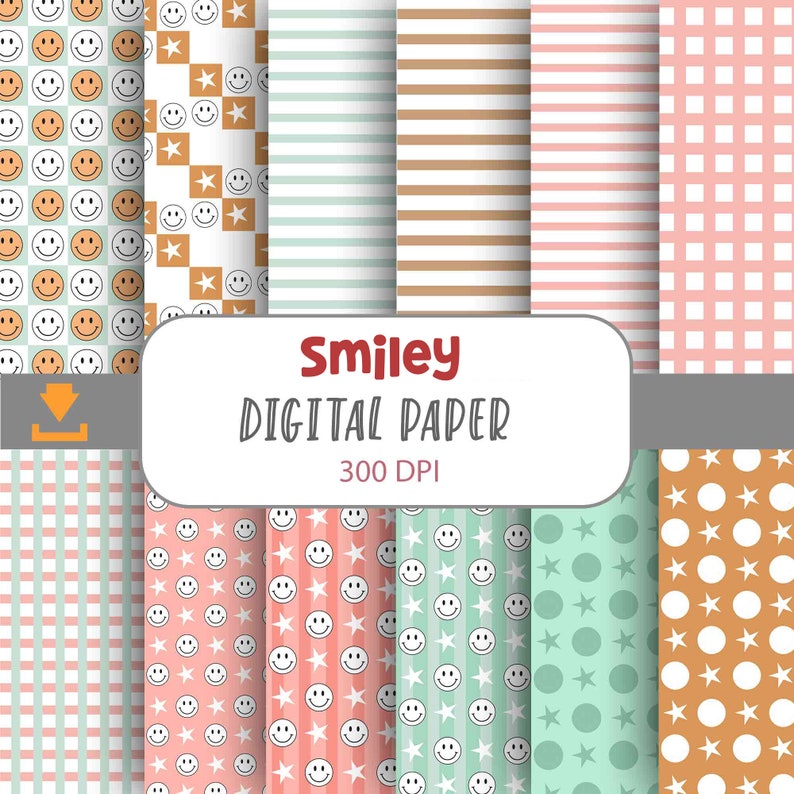 Groovy Retro, Retro Happy Face Seamless Pattern, Digital Papers ...