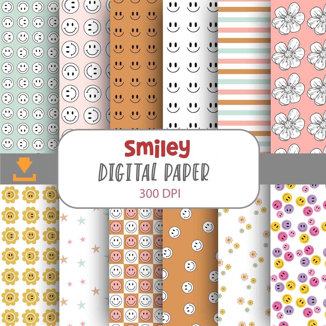 Groovy Retro, Retro Happy Face Seamless Pattern, Digital Papers ...