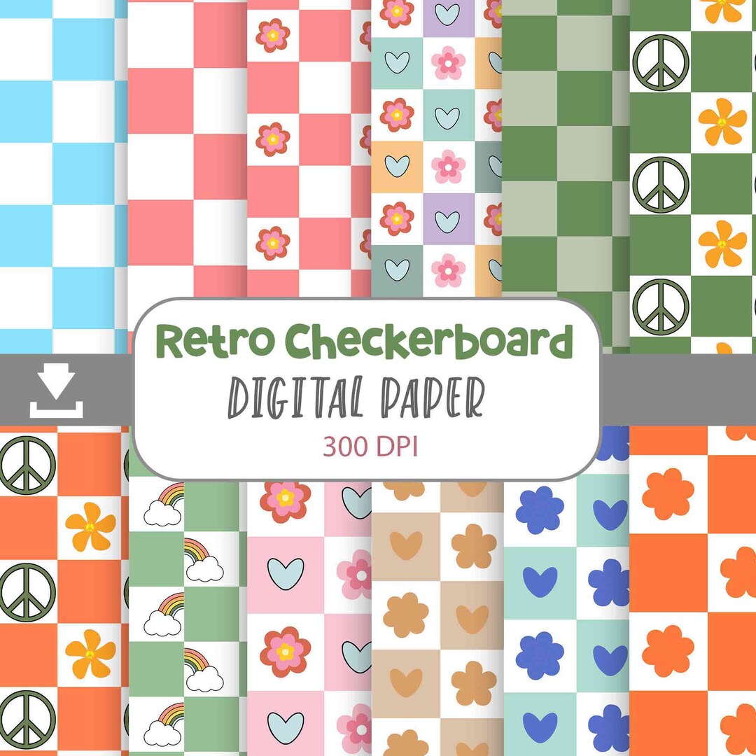 Retro Checkerboard Seamless Pattern, Scrapbook, Digital Paper ...