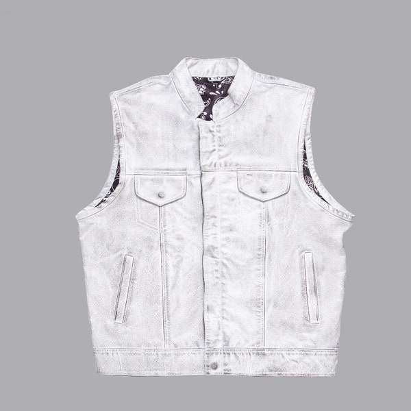 White Leather Motorcycle Vest - Etsy