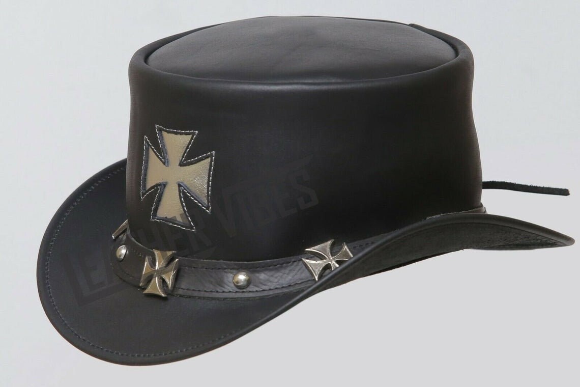 Steampunk Chopper Cross Leather Black Motorcycle Top Hat Biker - Etsy