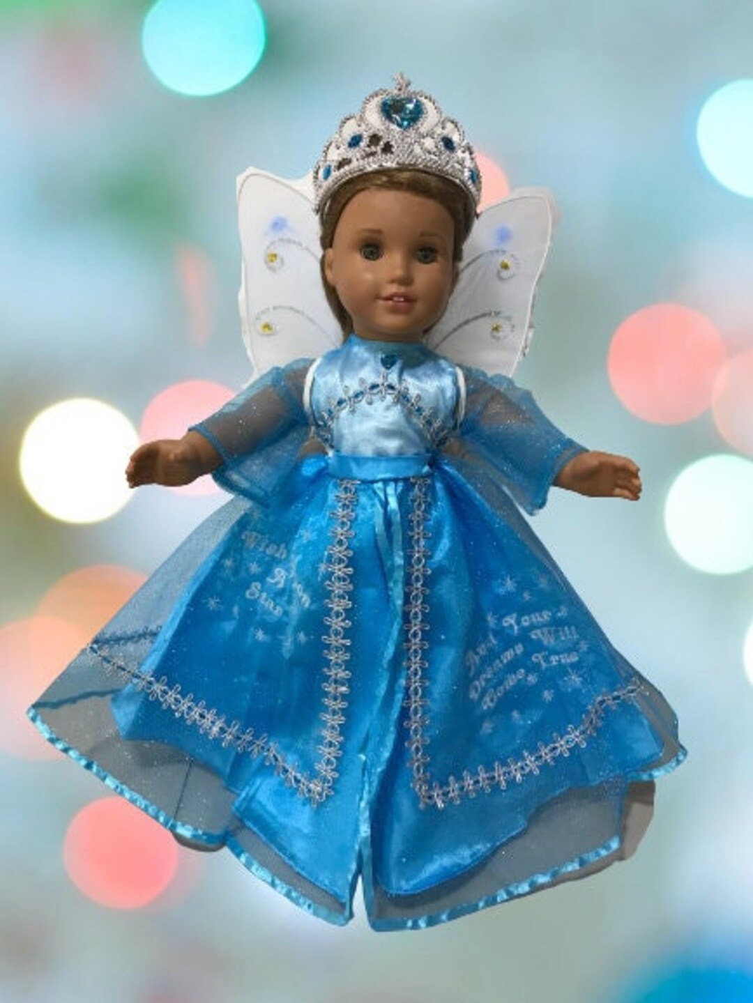 18" Doll Blue Fairy Princess Embroidery Handcrafted Outfit Includes ...