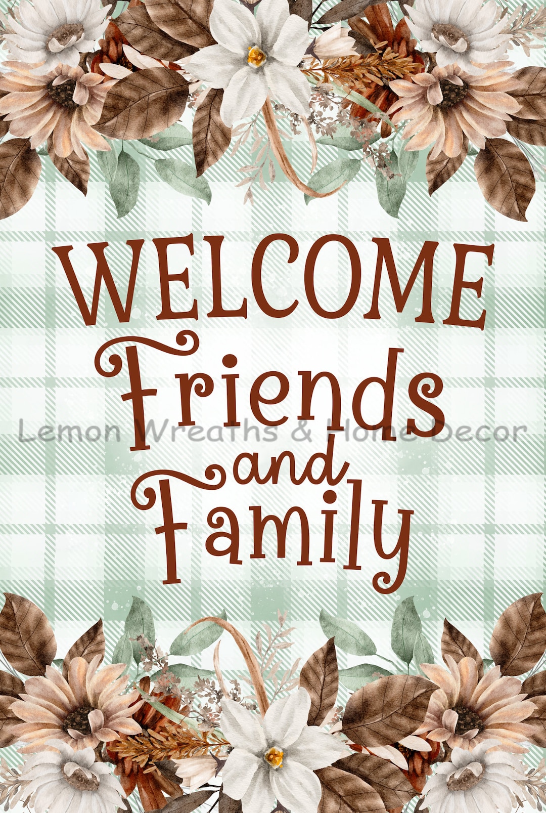 Welcome Friends & Family Wreath Sign: Fall Floral Aluminum Decor (8x12 ...