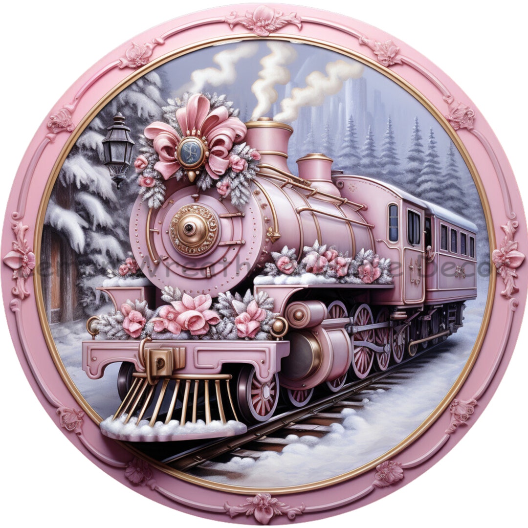 Christmas Train Sign | Pink Christmas Sign | Wreath Signs | Christmas ...