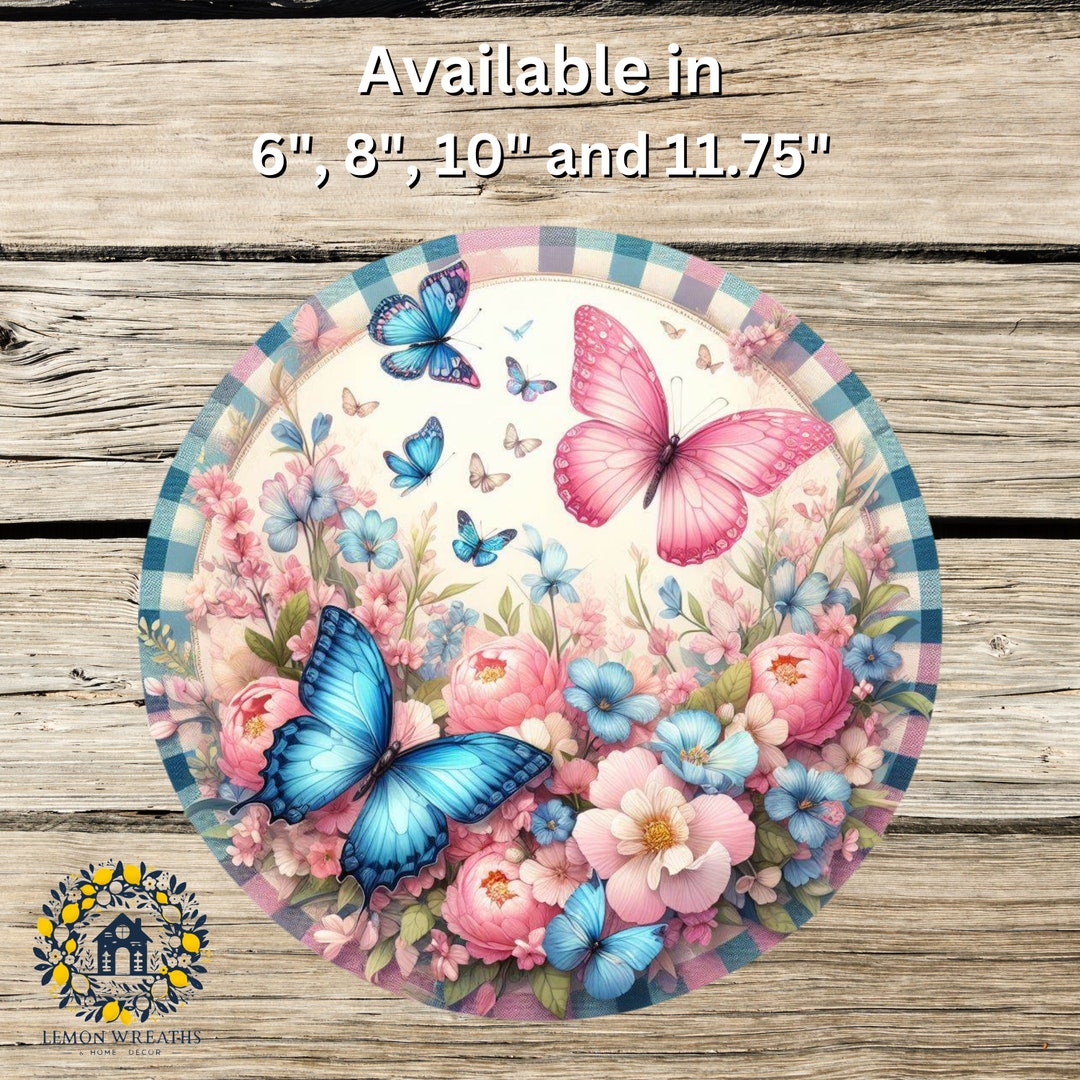 Butterfly Wreath Sign | Blue Butterflies | Pink Butterflies | Sign for ...