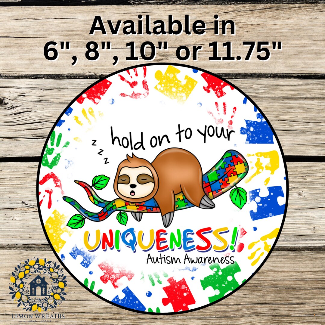 Autism Awareness Wreath Sign: Sloth Uniqueness Decor - Etsy