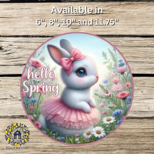 Hello Spring Bunny Pink Tutu Metal Sign | Sign for Wreaths | Rabbit ...