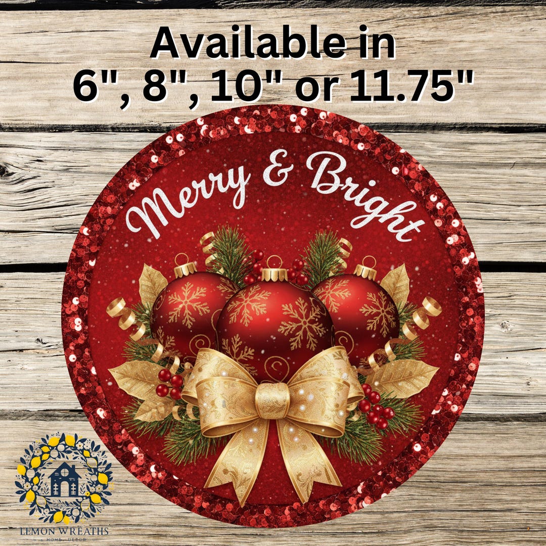 Red Ornament Christmas Sign: Merry & Bright Winter Wreath Accent - Etsy