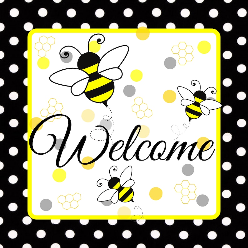 Welcome Bumble Bees Polka Dots Metal Sign - Etsy