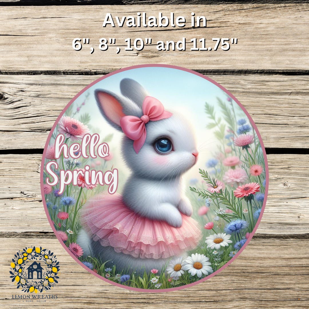 Hello Spring Bunny Pink Tutu Metal Sign | Sign for Wreaths | Rabbit ...