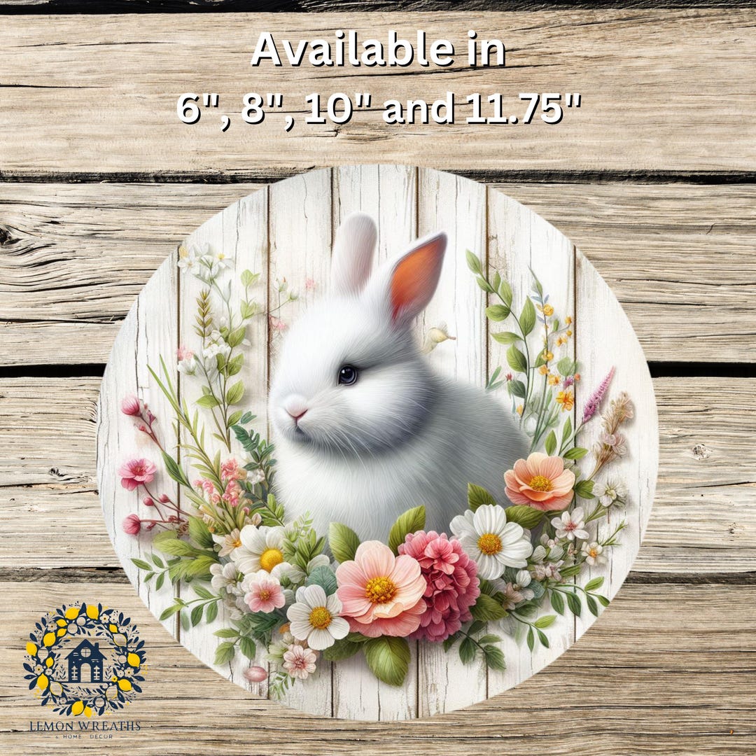 White Rabbit Spring Flowers Metal Sign | Sign for Wreaths | Rabbit ...