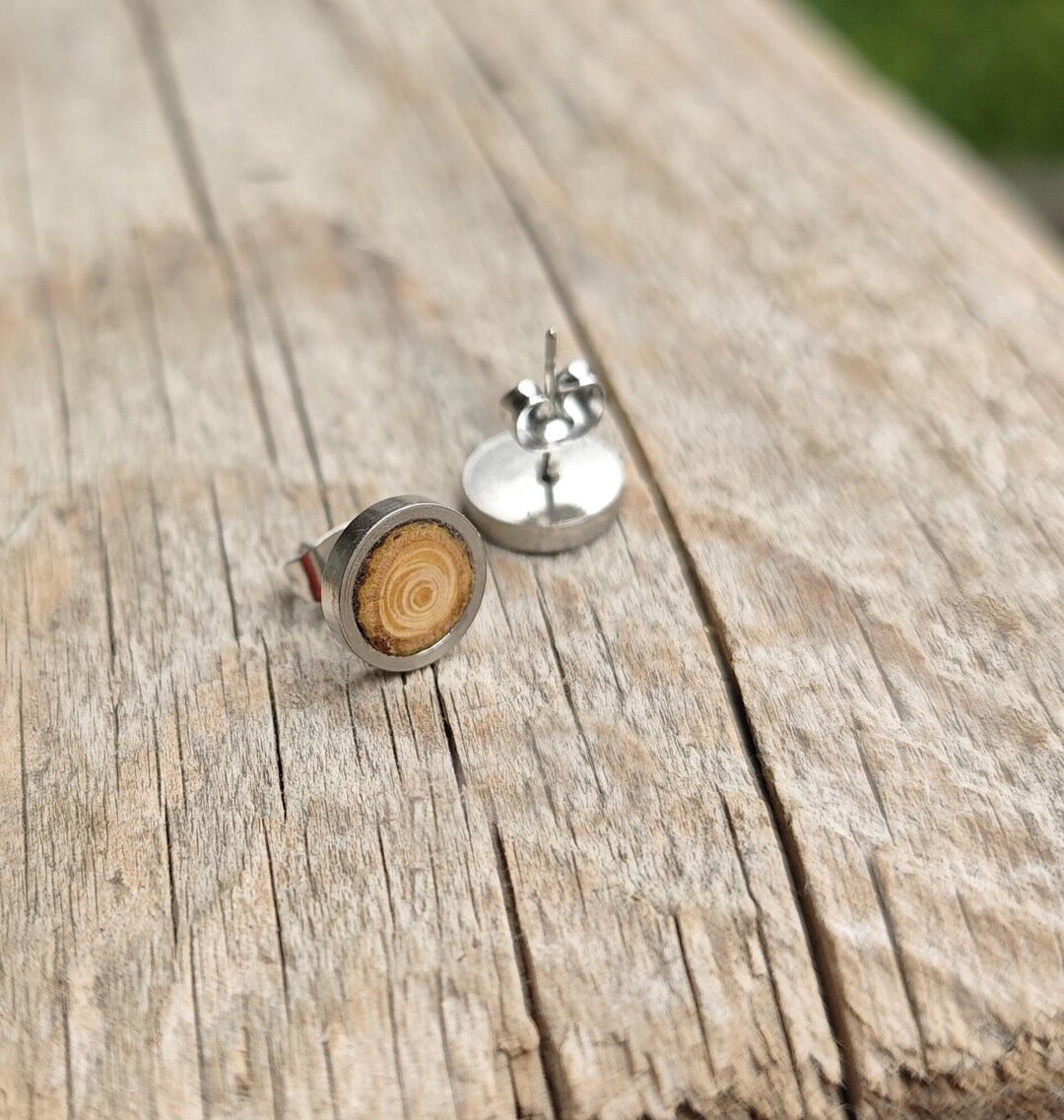 Wooden Steel Studs, Surgic/stainless Steel Inlay Earrings, Tiny Wood ...