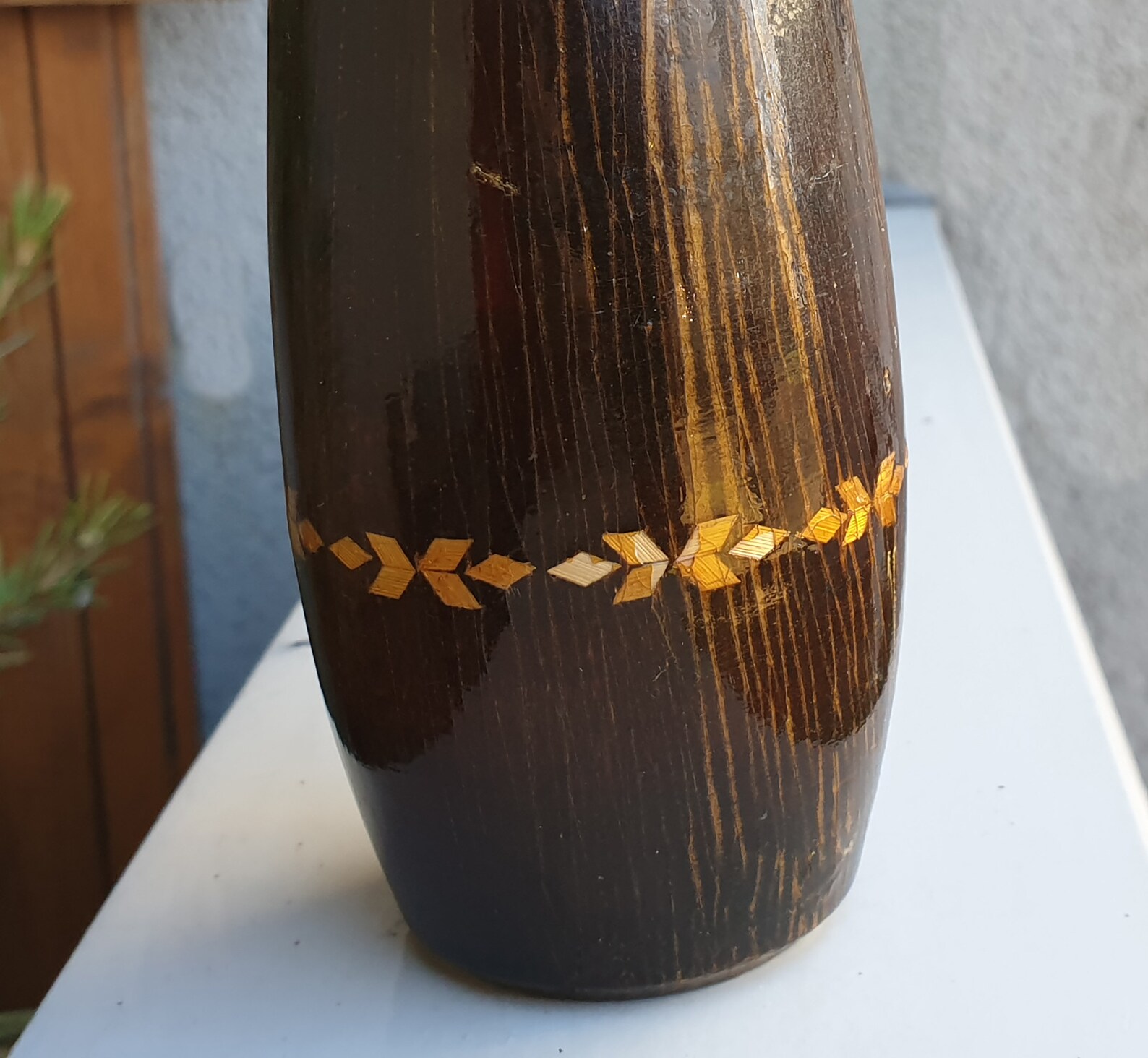 Vintage Wooden Inlay Vase, Soviet Union Wood Handcrafted Flower Vase ...