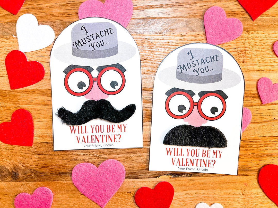 Mustache Valentine / Non Candy Valentine / Boy Valentine / Classroom ...