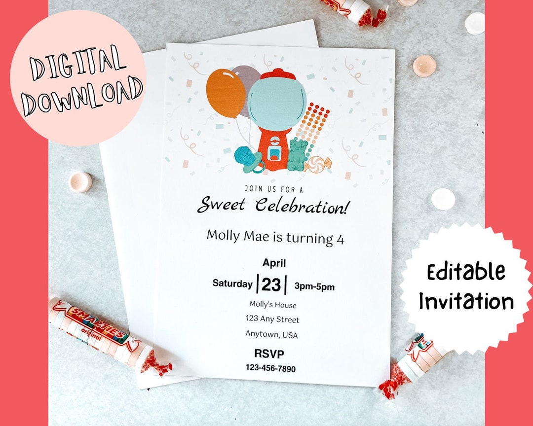 Candy Party Editable Invitation / Printable Invitation / Sweet Party ...