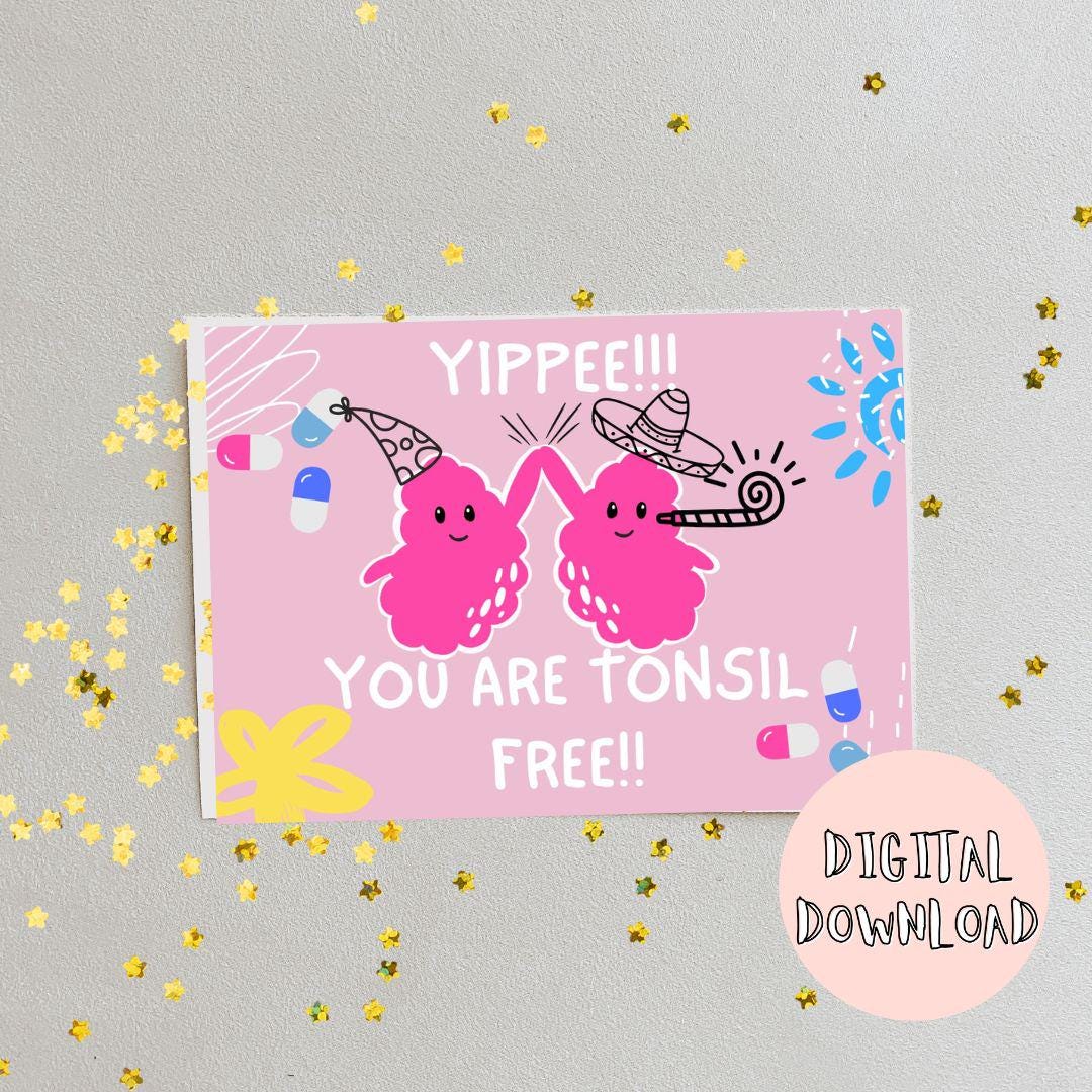 Tonsillectomy Card / Get Well Card / Tonsil Free/ Tonsils High-fiving ...