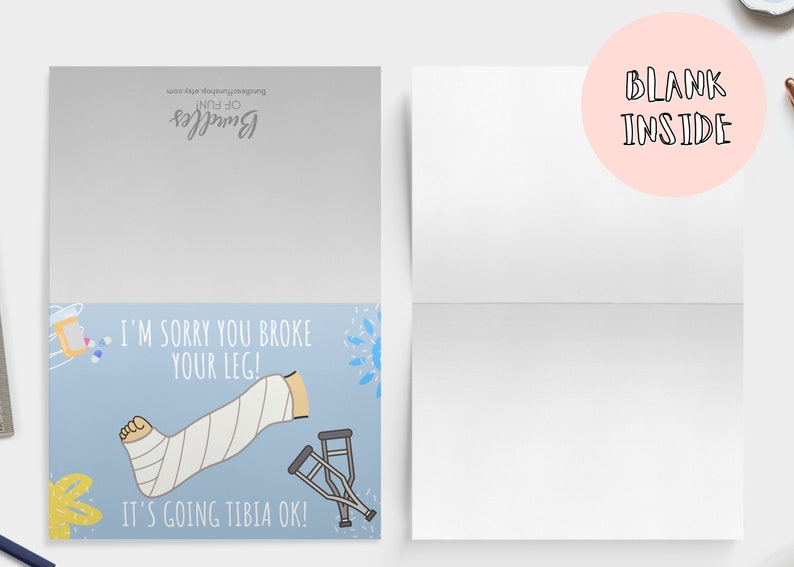 Broken Leg Get Well Card / Leg Cast / Broken Tibia / Tibia Joke ...