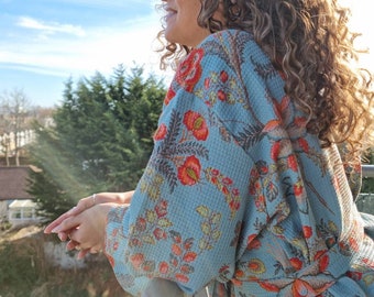 Pure Cotton Handprinted House Robe Summer Kimono Floral - Etsy UK
