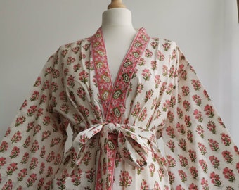 Pure Cotton Handprinted House Robe Summer Kimono Floral - Etsy UK