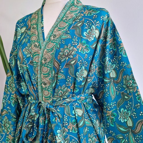 New Silk Sari Boho Kimono Regal House Robe Luxury Lounge - Etsy