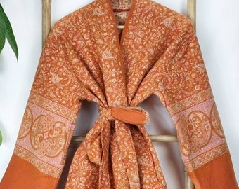 Paisley Unisex Yak Wool Blend Kimono/robe Black Turquoise - Etsy UK