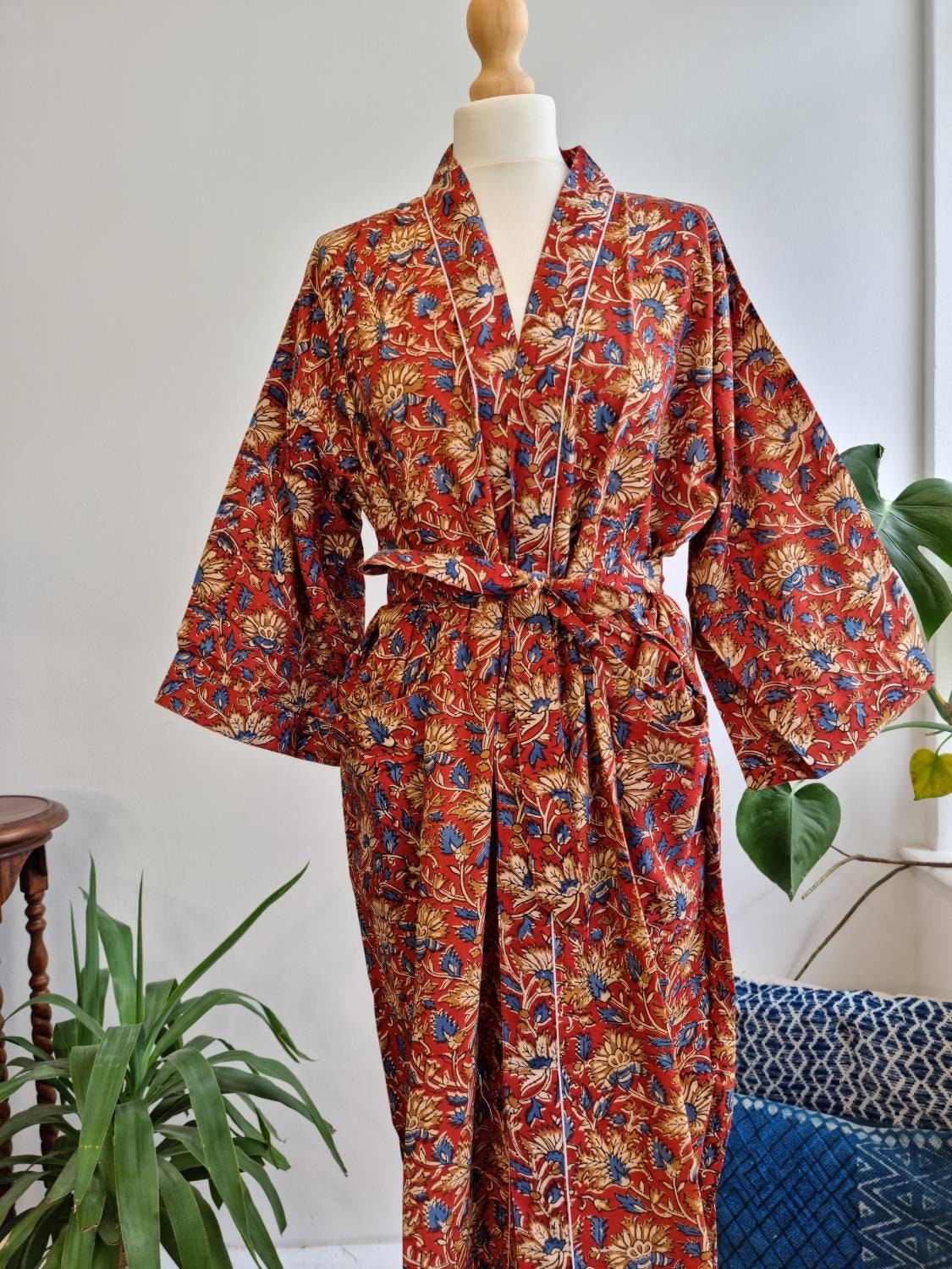 Pure Cotton Handprinted House Robe Summer Kimono Floral - Etsy UK