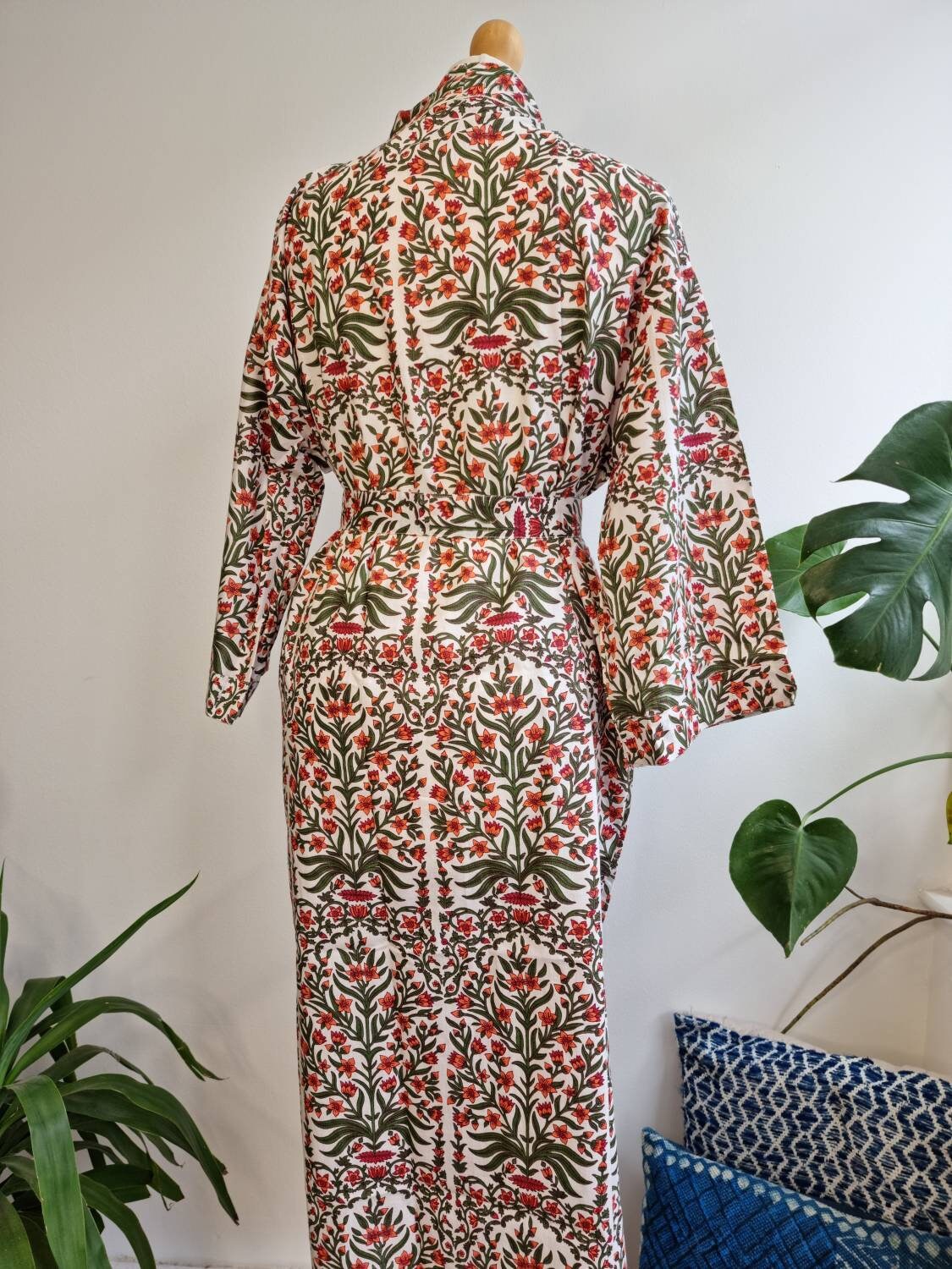 Pure Cotton Handprinted House Robe Botanical Kimono Pastel | Etsy