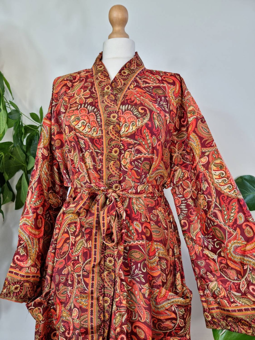 New Silky Sari Boho Kimono Regal House Robe Luxury Lounge Flowy Night ...